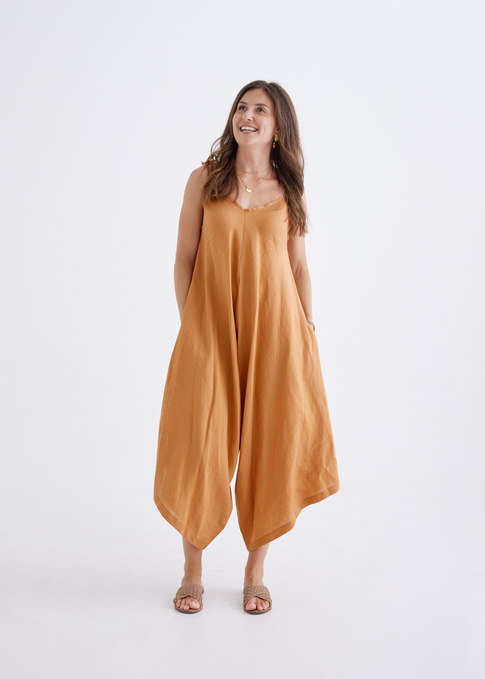 Willow Linen Jumpsuit in Ginger | Australian Made – Devina Louise