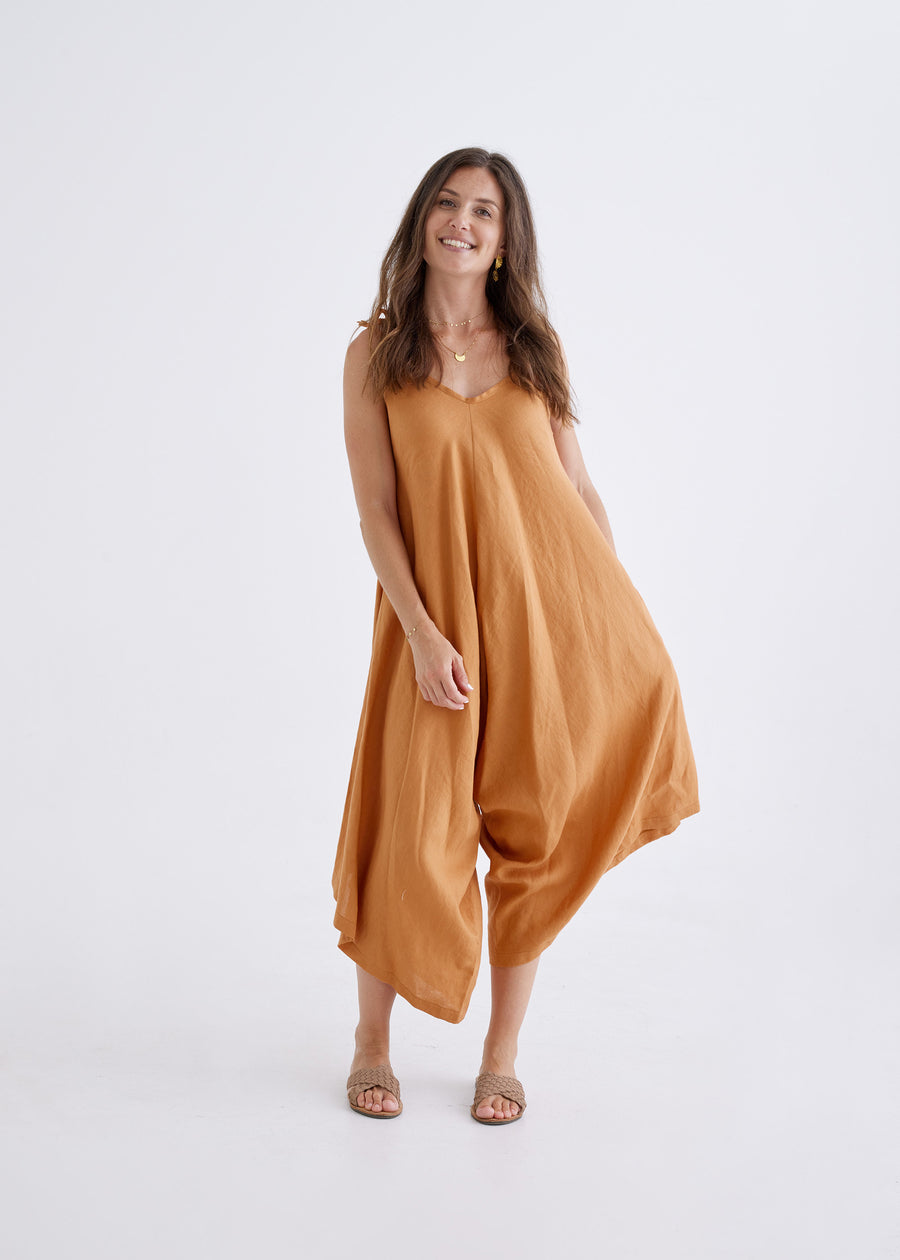 Willow Linen Jumpsuit in Ginger | Australian Made – Devina Louise